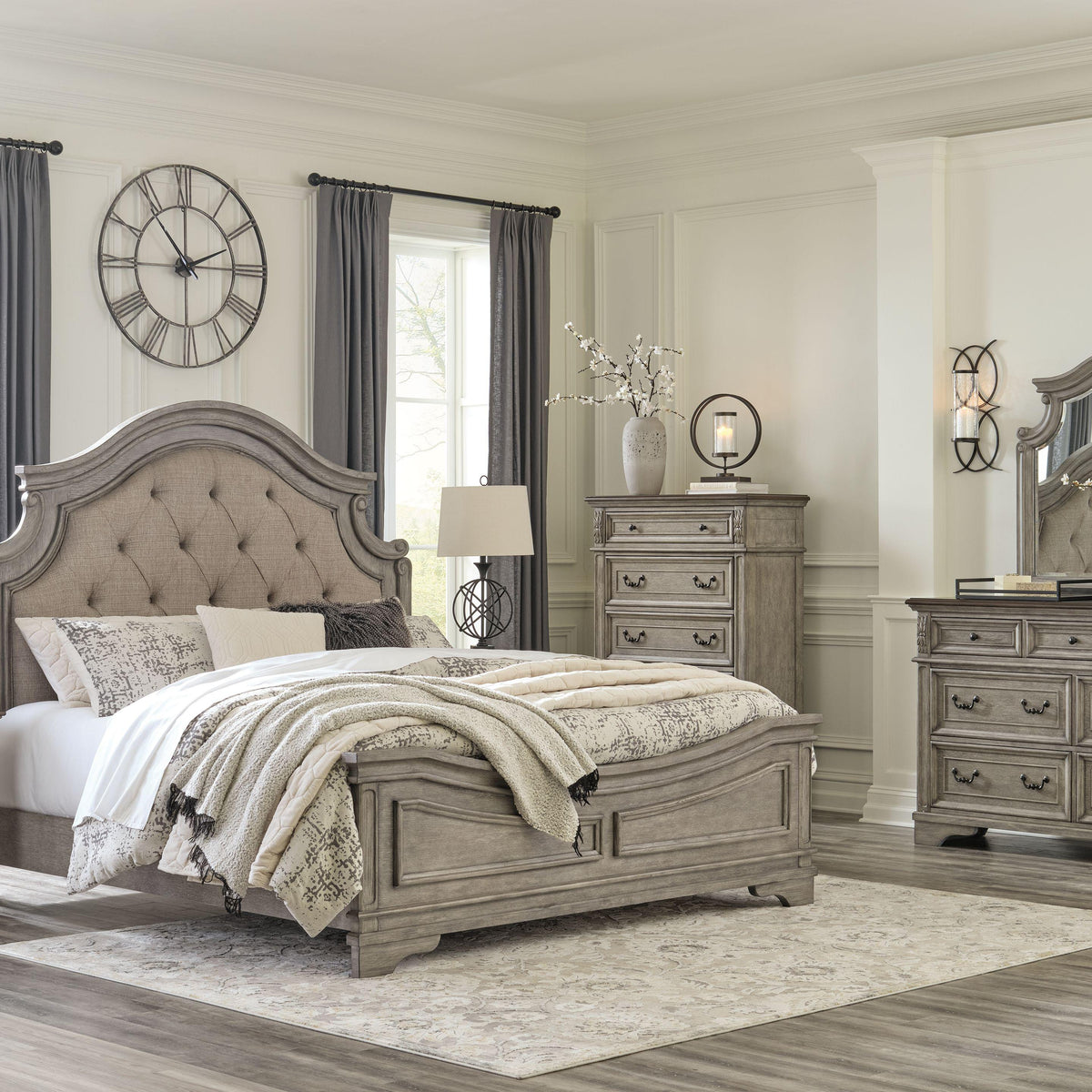 Ashley Lodenbay - 5 Pc. - Dresser, Mirror, Queen Panel Bed - Antique G ...