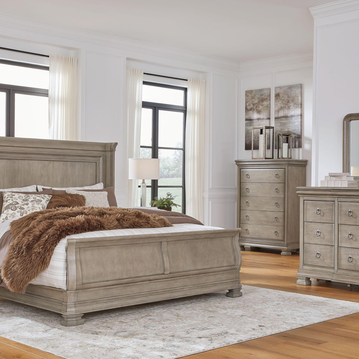 Ashley Lexorne - 4 Pc. - Dresser, Mirror, King Sleigh Bed - Gray – Big ...